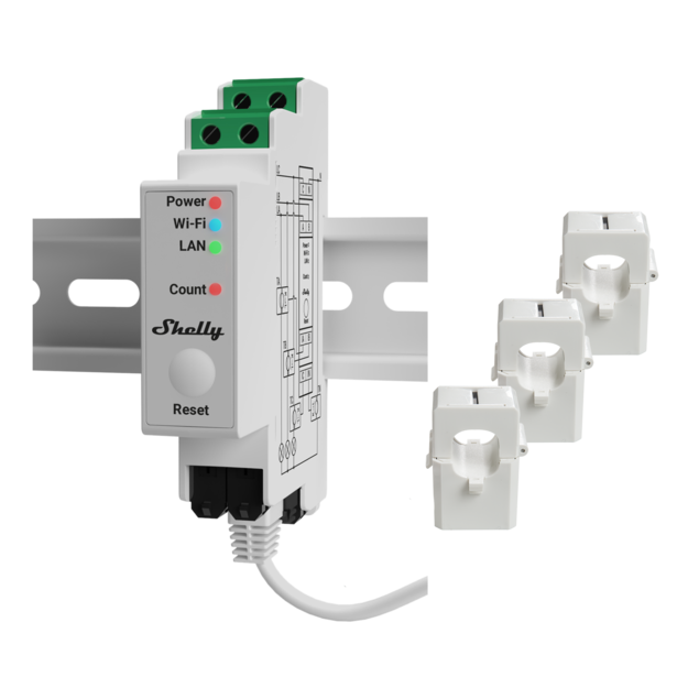 Интелигентно безжично реле Shelly, Pro 3EM, 3-канално wifi реле и ...