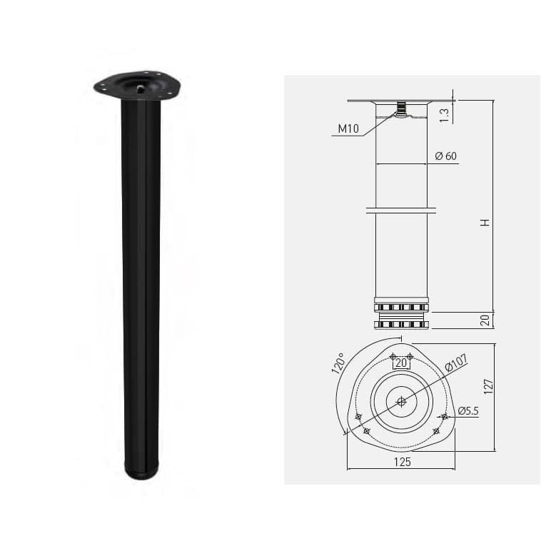 Picior reglabil pentru masa/birou, negru, 710 mm - eMAG.ro