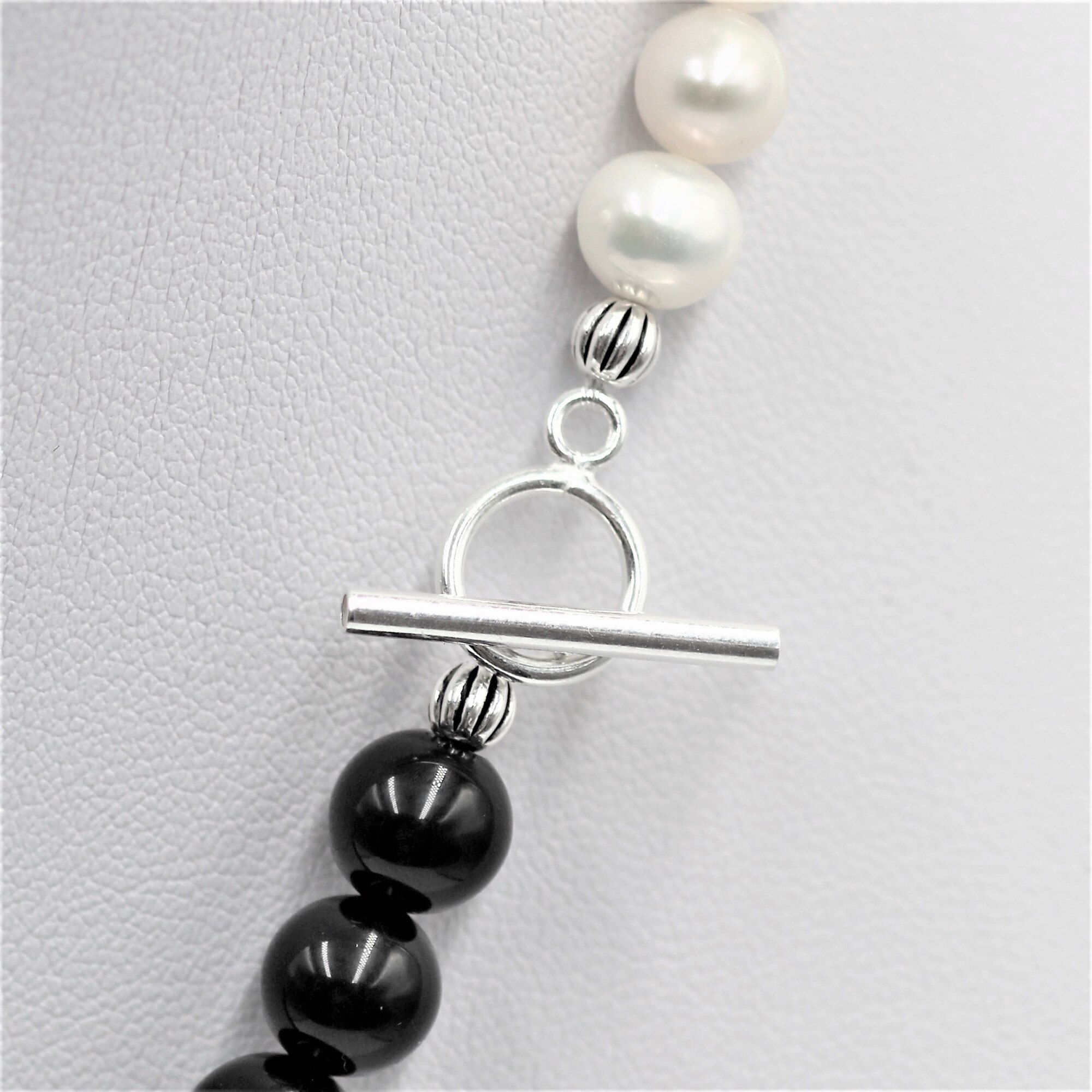 Colier perle naturale, pietre semipretioase onix, argint 925, 46 cm ...