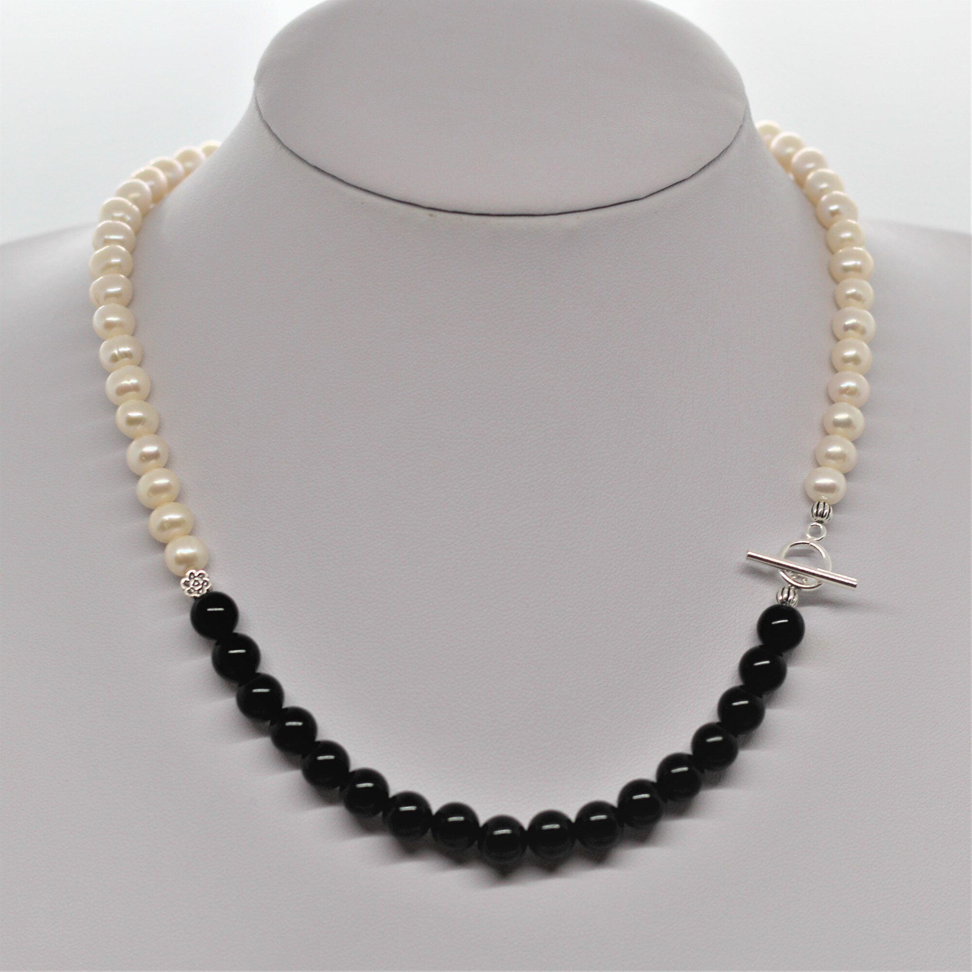 Colier din perle naturale, pietre semipretioase onix, accesorii argint ...