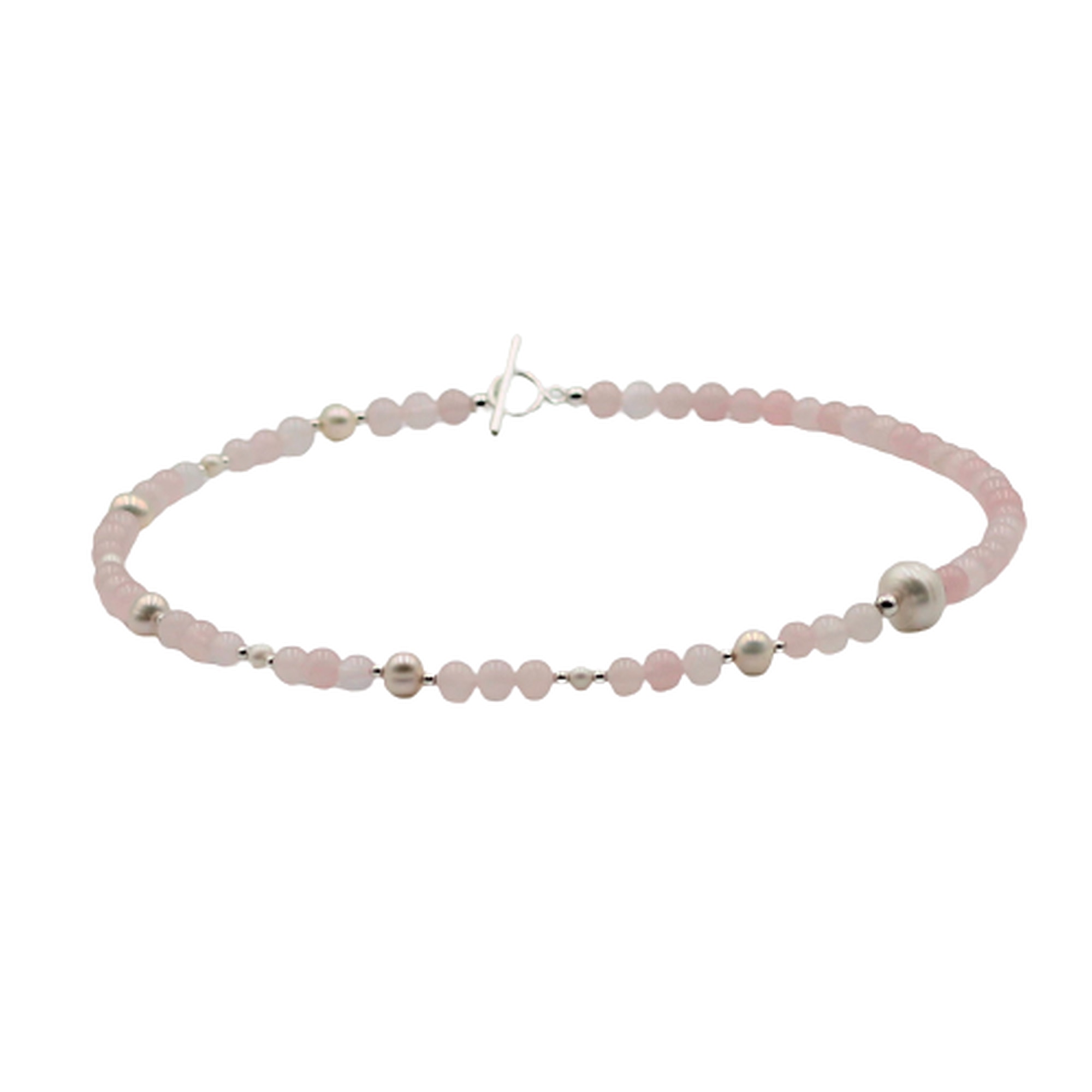 Colier pietre semipretioase cuart roz, perle naturale, argint 925, 46 ...