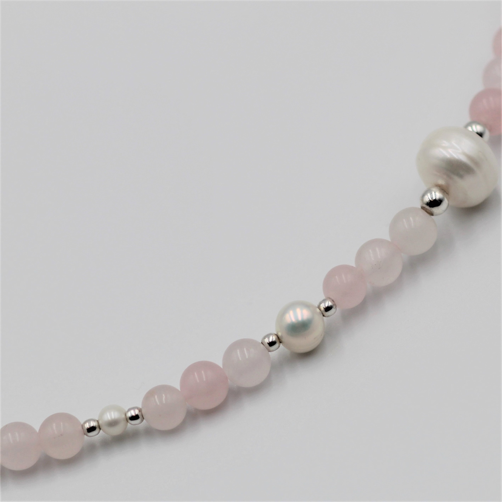 Colier pietre semipretioase cuart roz, perle naturale, argint 925, 46 ...