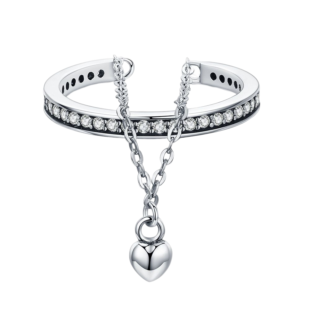 Inel argint cu lant si inimioara, BeSpecial, IZT0087, Diametru reglabil ...