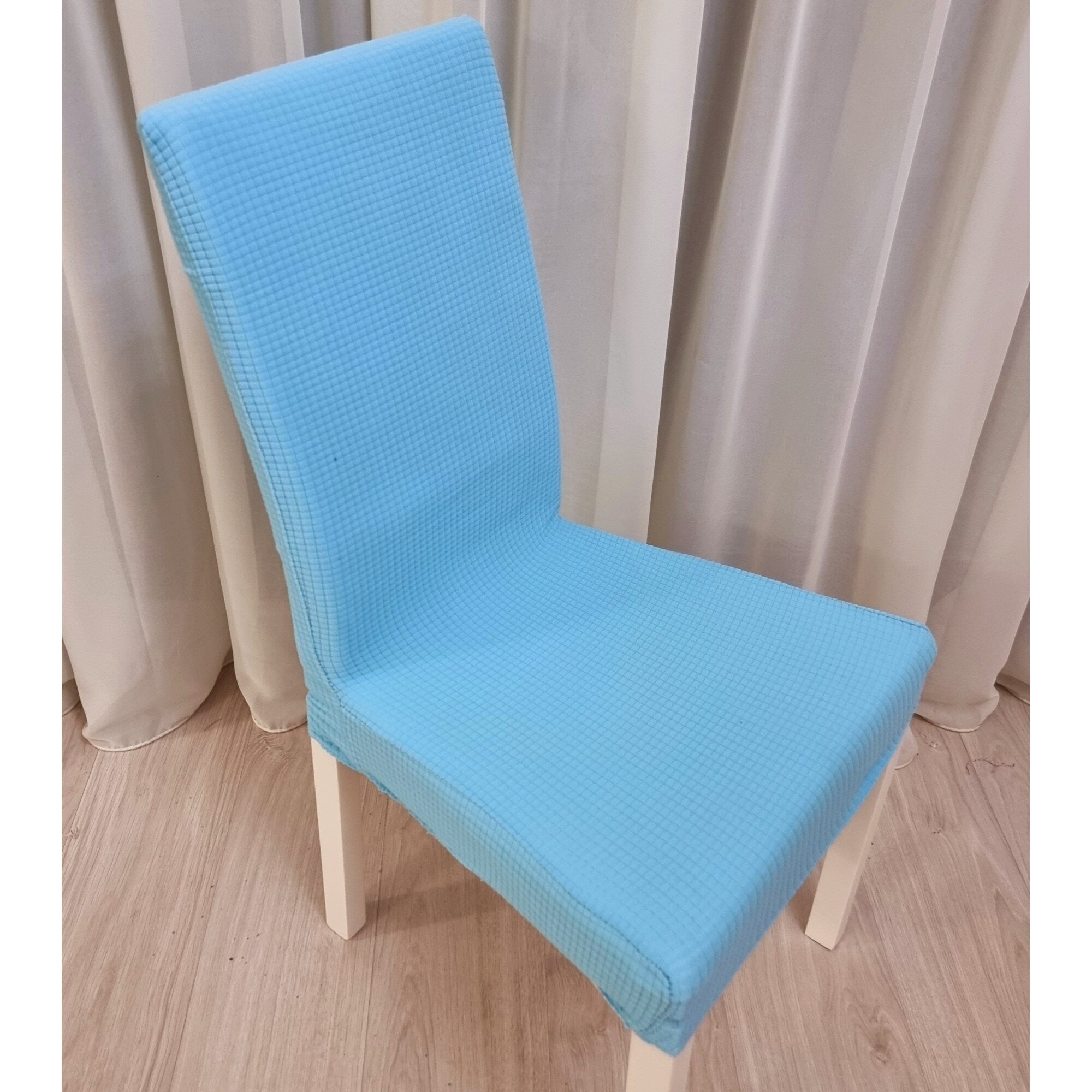 Set 6 Huse Scaun Universale, Din Bumbac Embosat, Albastru Deschis ...