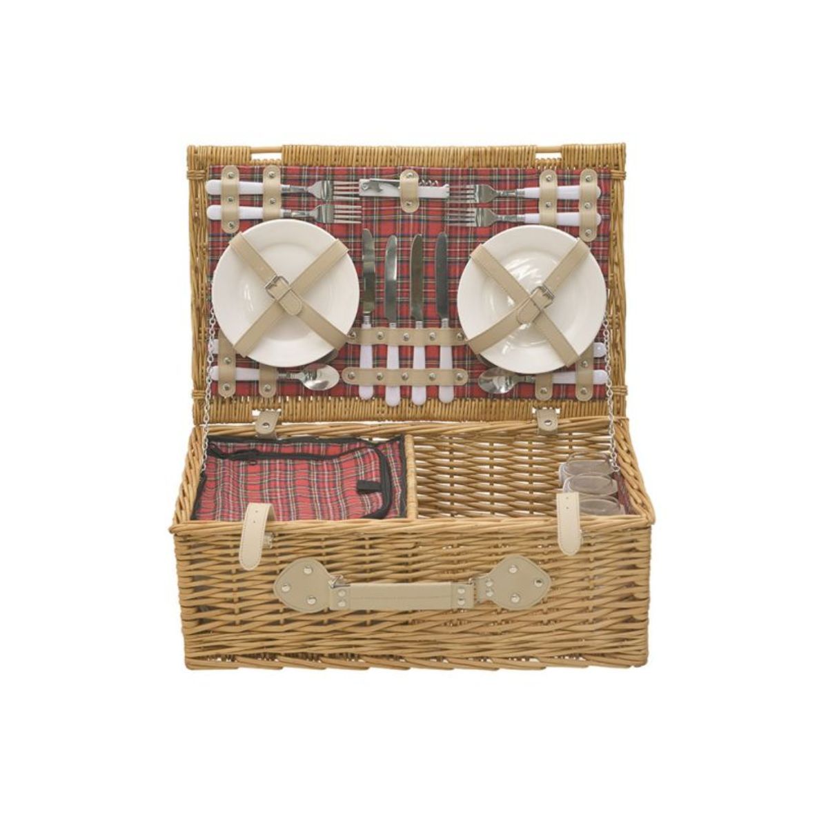 Cos de picnic din rachita naturala impletita pentru 4 persoane, 22 de ...