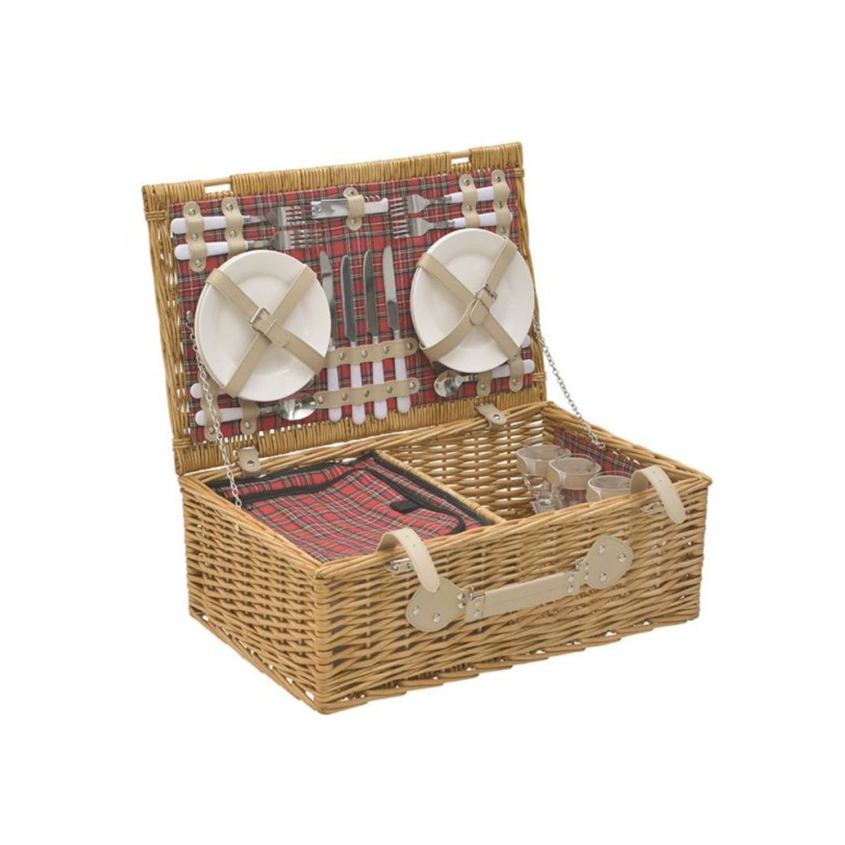 Cos de picnic din rachita naturala impletita pentru 4 persoane, 22 de ...