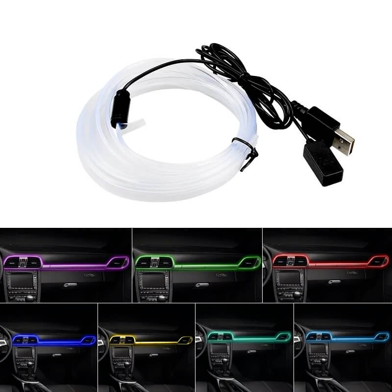 Fir RGB 2m lumina ambientala auto, alimentare mufa USB, 7 culori - eMAG.ro