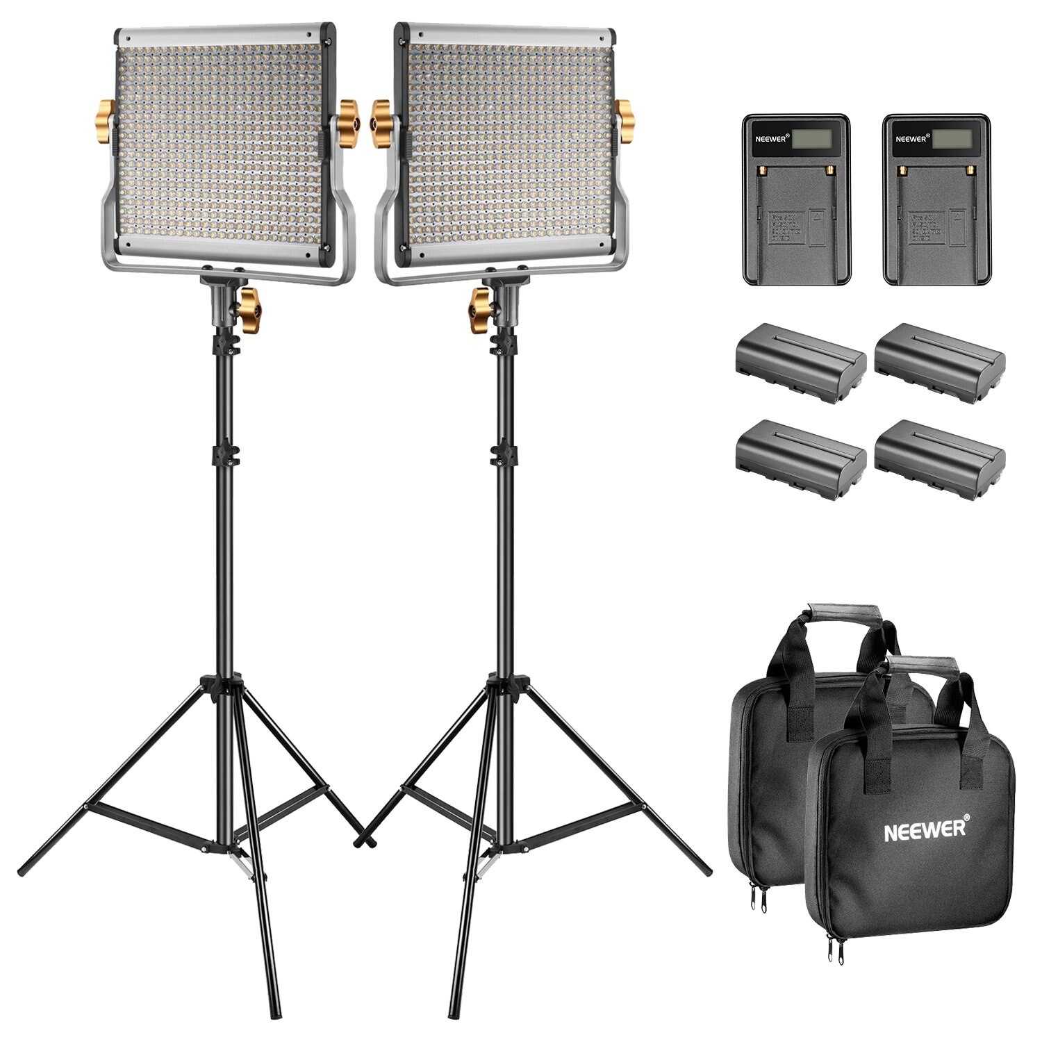 Kit studio cu 2 Panouri Bicolor 480 leduri, 4 baterii, 2 acumulatori si ...