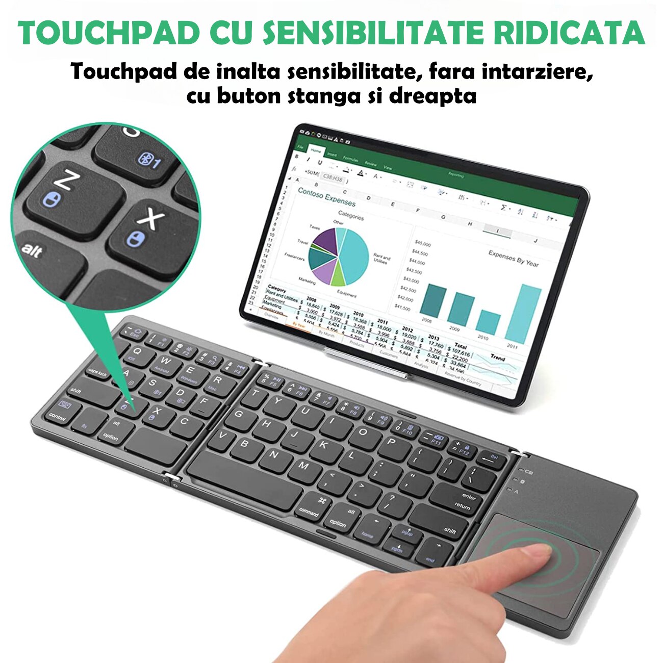 Tastatura pliabila ultra-subtire, Solutter, conectivitate bluetooth si ...