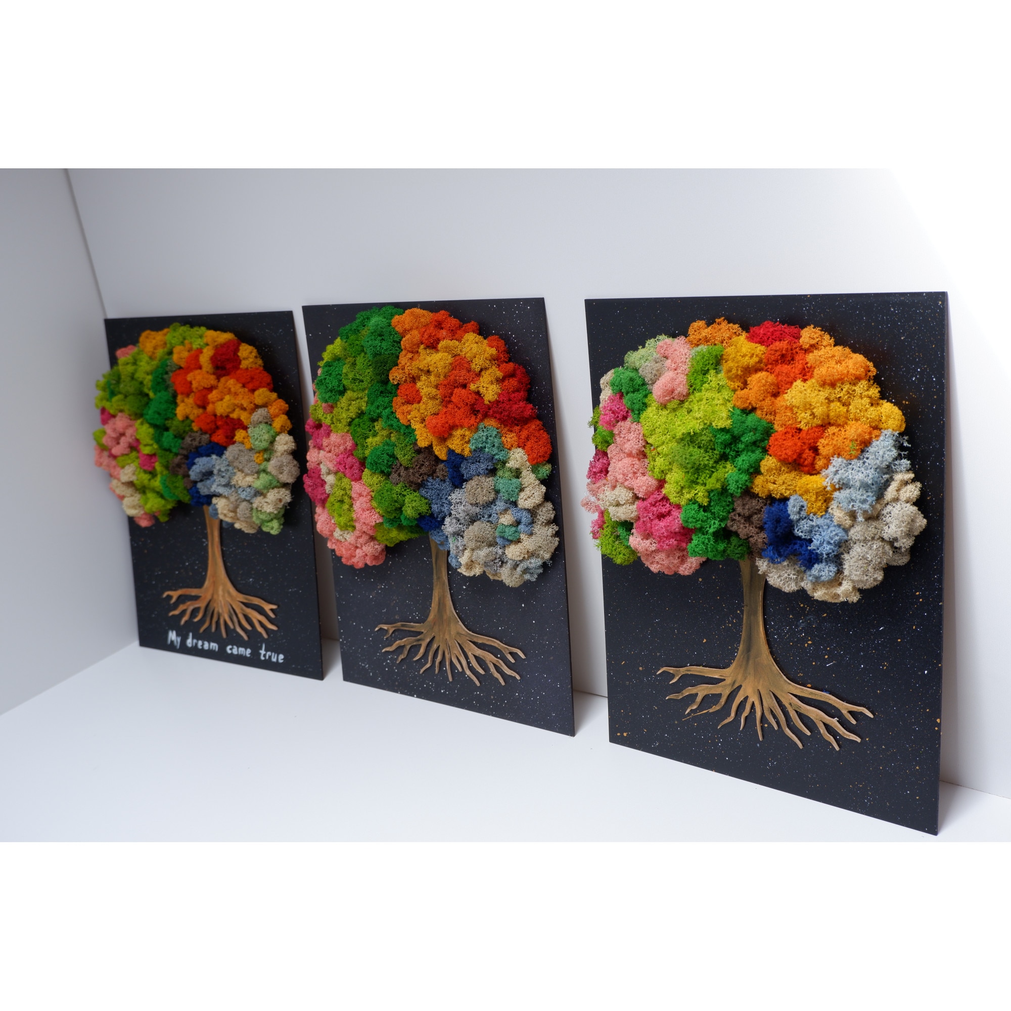 Tablou decorat cu licheni naturali stabilizati, copacul vietii in patru ...