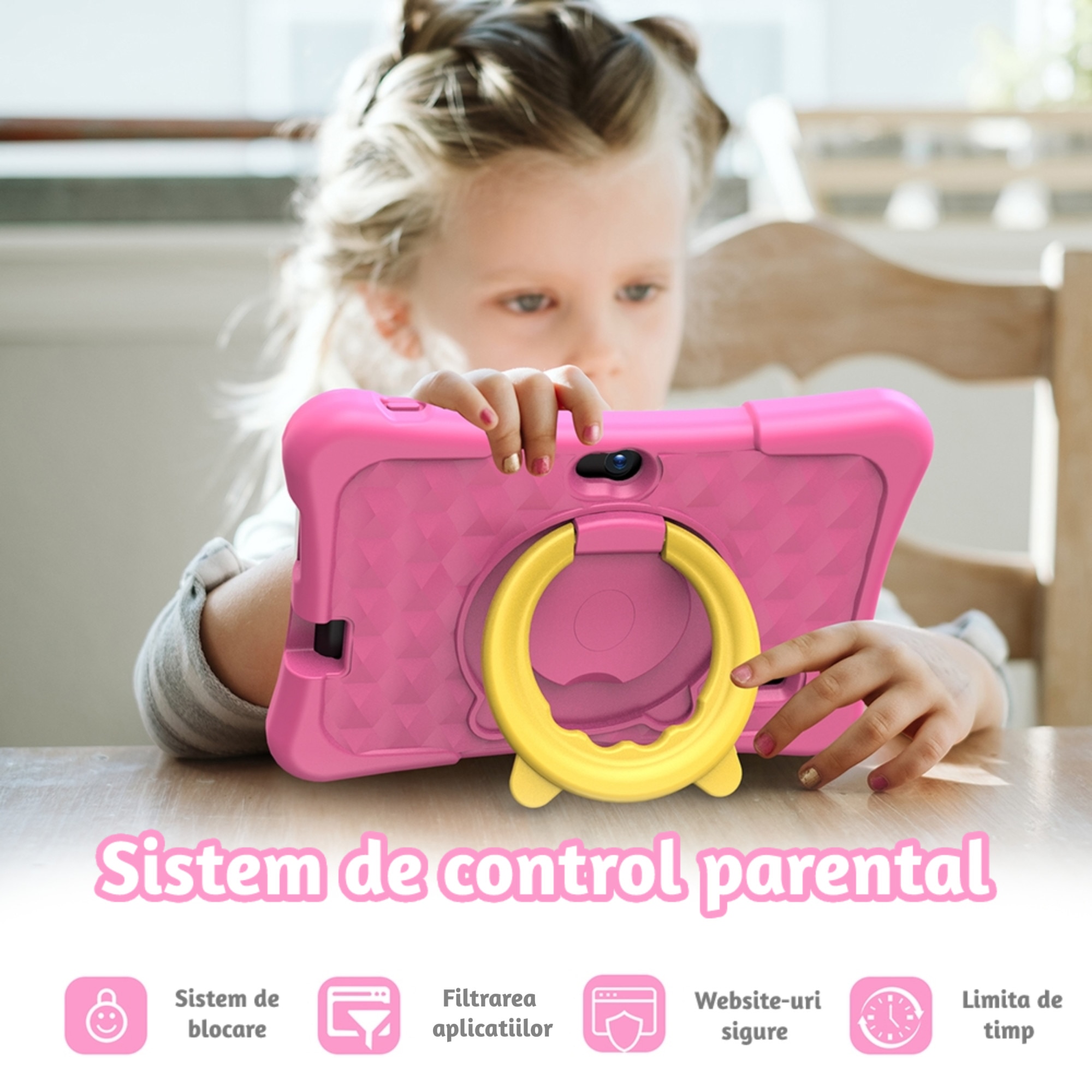 Tableta educativa pentru copii, 7 inch, cu husa de silicon protector si ...