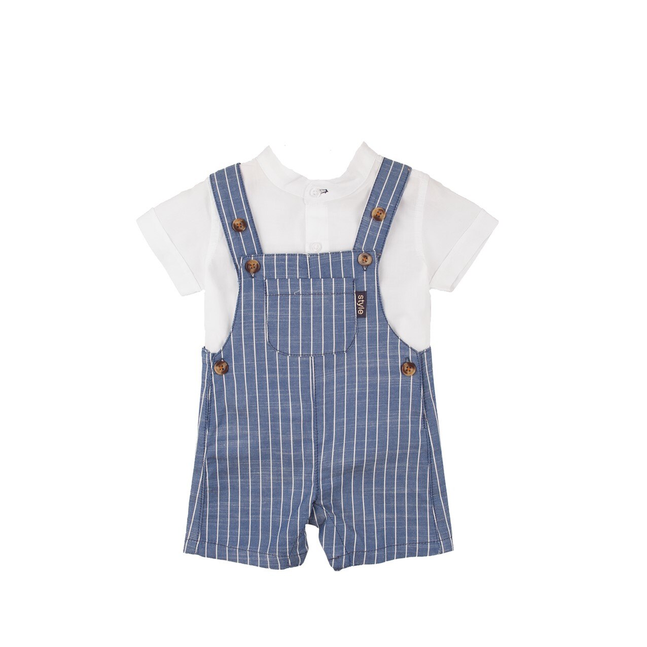 Set 2 piese baiat Babybol, camasa alba cu salopeta, dungi, bumbac, 12 ...