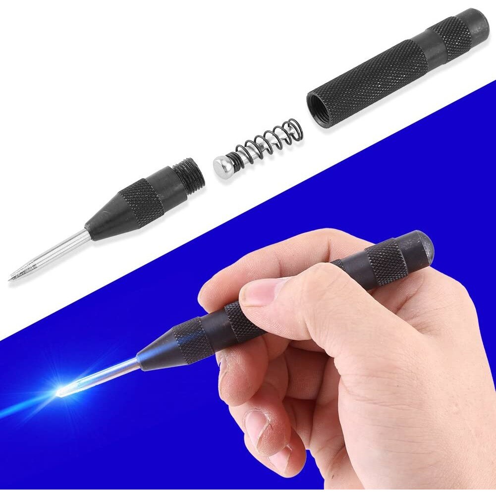 Poanson automat cu arcuri marcat lemn/metal/sticla, Otel, 130 Negru ...