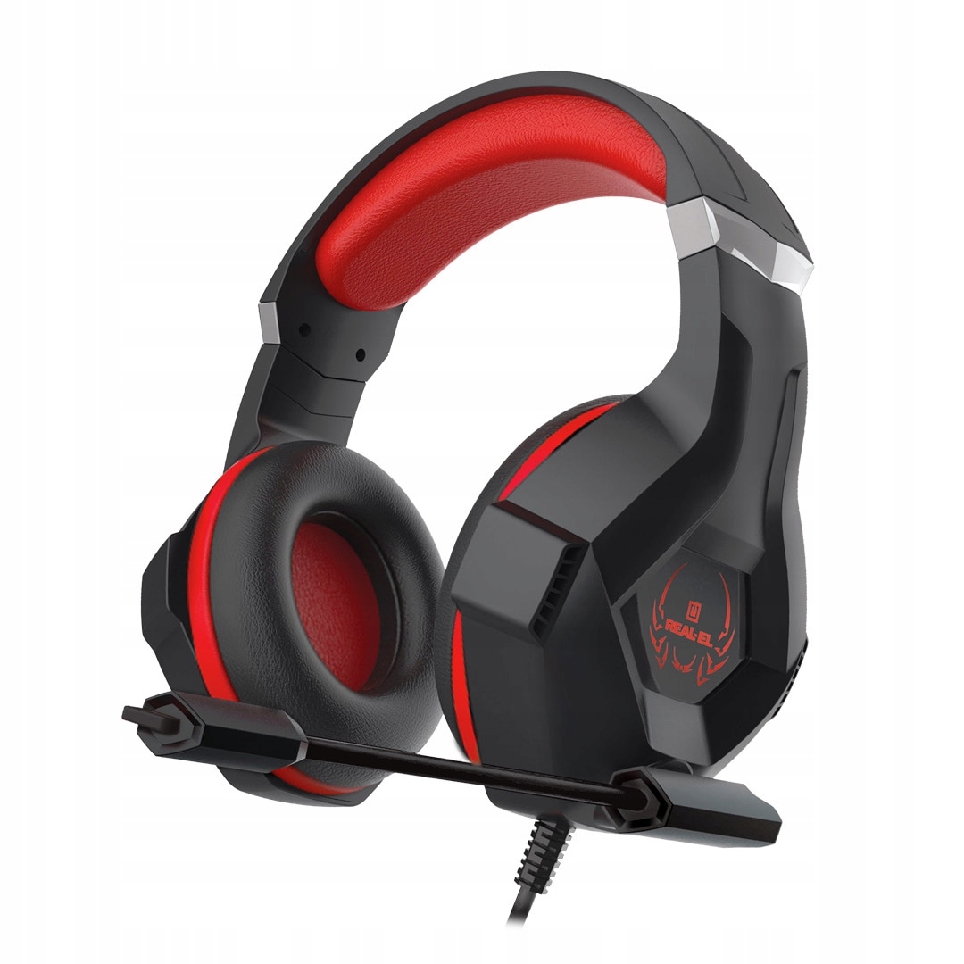 Casti gaming PC, REAL-E GDX-7575, 1.2m, Negru/Rosu - eMAG.ro