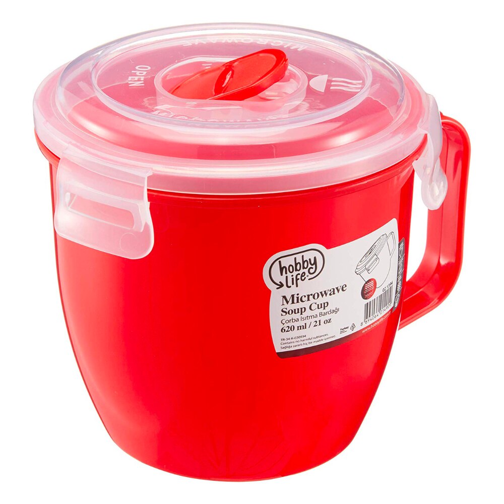 Recipient alimentar pentru microunde, Plastic, Rosu, 620 ml - eMAG.ro