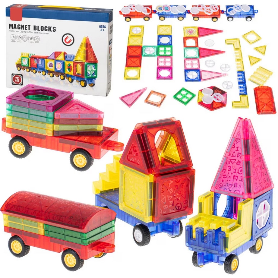 Set 72 piese magnetice de construit educational si creativ pentru copii ...