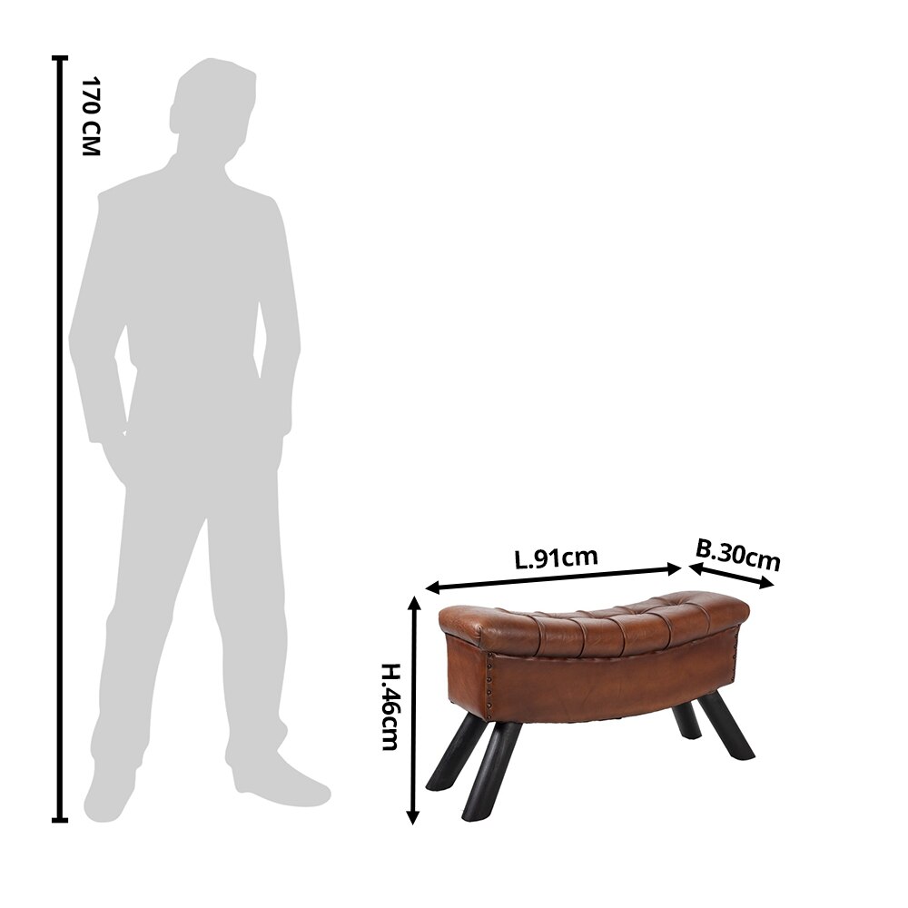 Taburet piele maro fier negru 91x30x46 cm - eMAG.ro