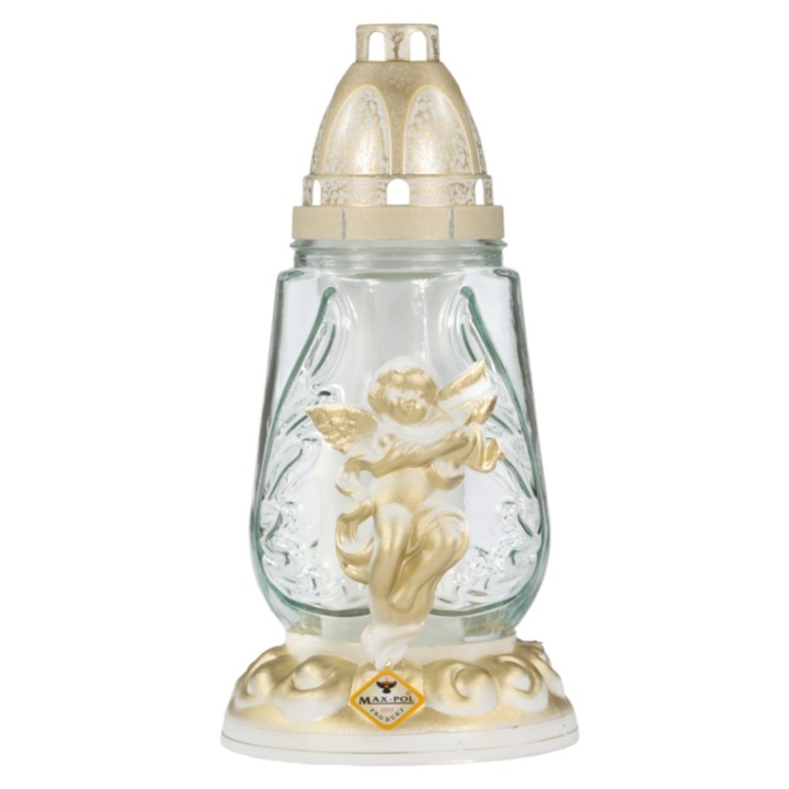 Set 2 x Candela din Sticla Alba cu Ingeras, 27 Ore - eMAG.ro