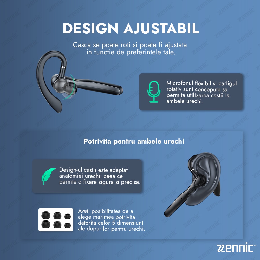 Casca Bluetooth Wireless, Zennic® Office MATE Business, Tip Handsfree ...