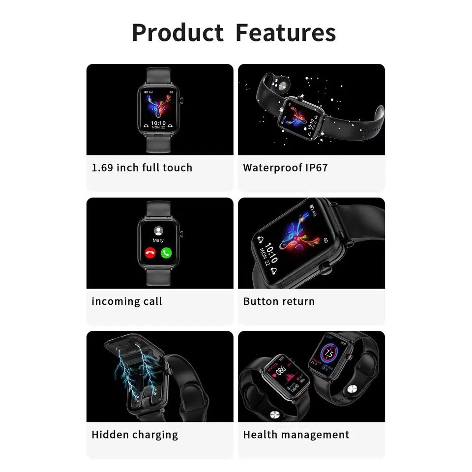 Ceas Smartwatch 2in1 cu Casti Bluetooth, 1.69'' inch, Rezistent la apa ...