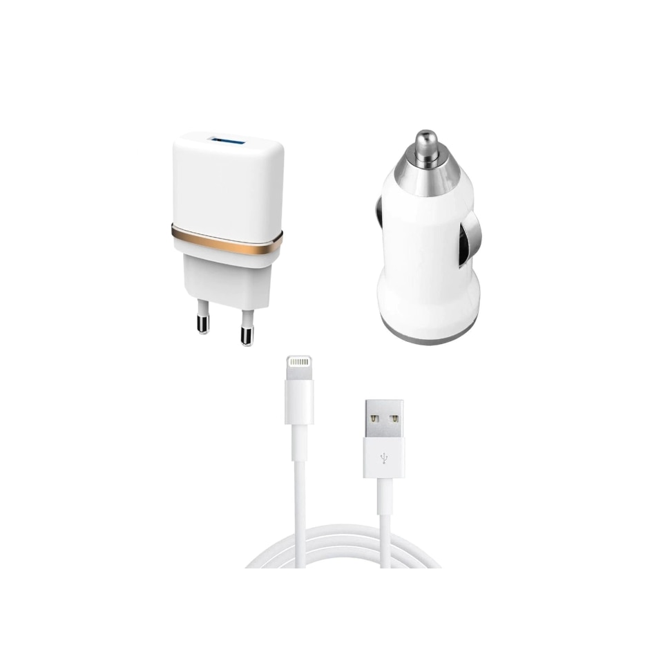 Set Incarcator Retea si Masina, compatibil Iphone, Fast Charging, 2.1A ...