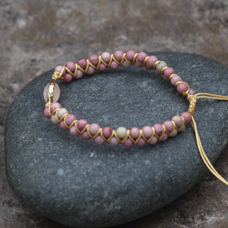 Bratara Energetica Handmade, AEWOYAD, Reglabila, Piatra Naturala, Roz ...
