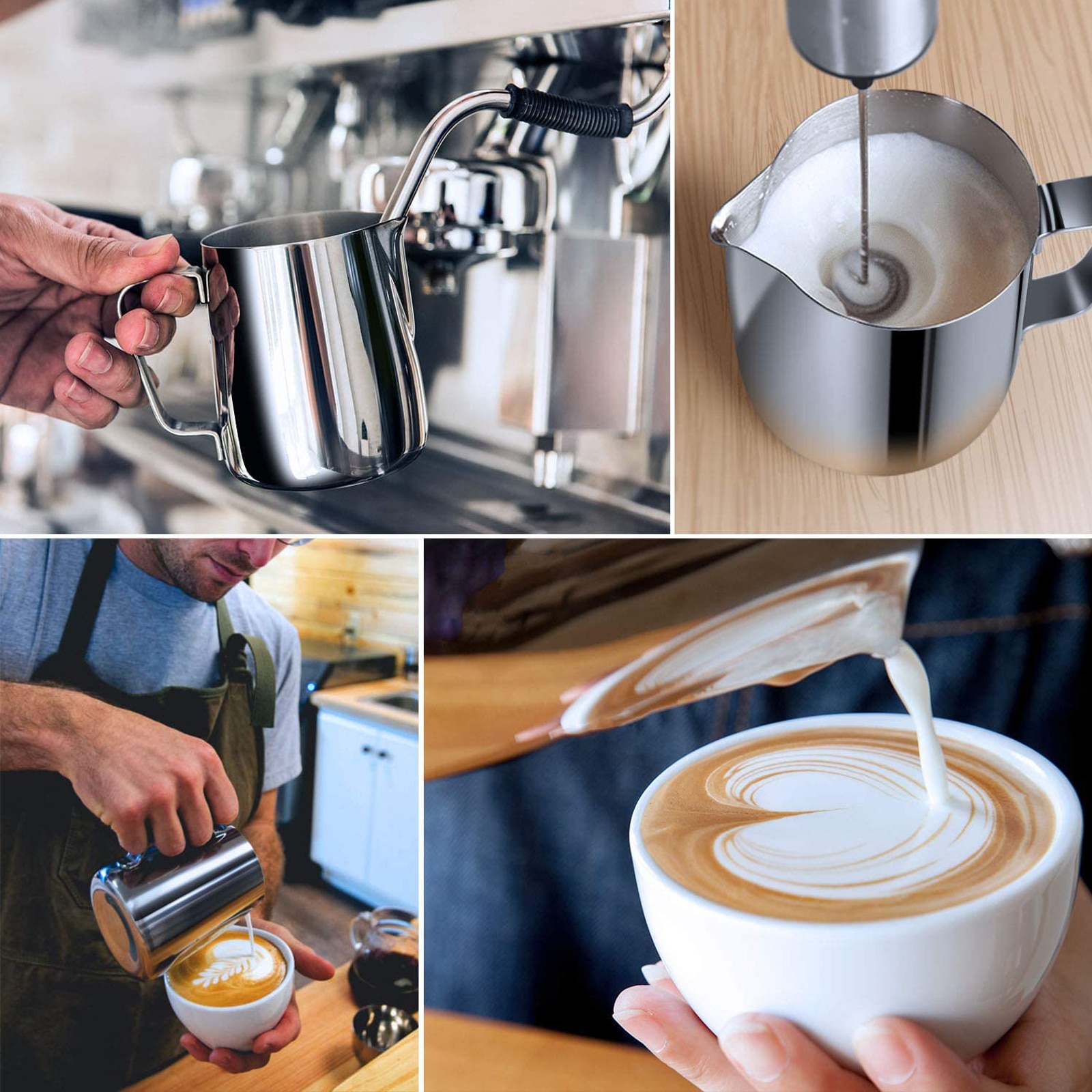 Set pahare pentru spumare lapte si stilou de latte art, Zggzerg, Cu ...