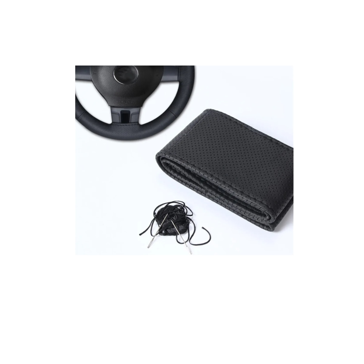 Husa volan, Piele naturala, Design cusut manual, Negru - eMAG.ro