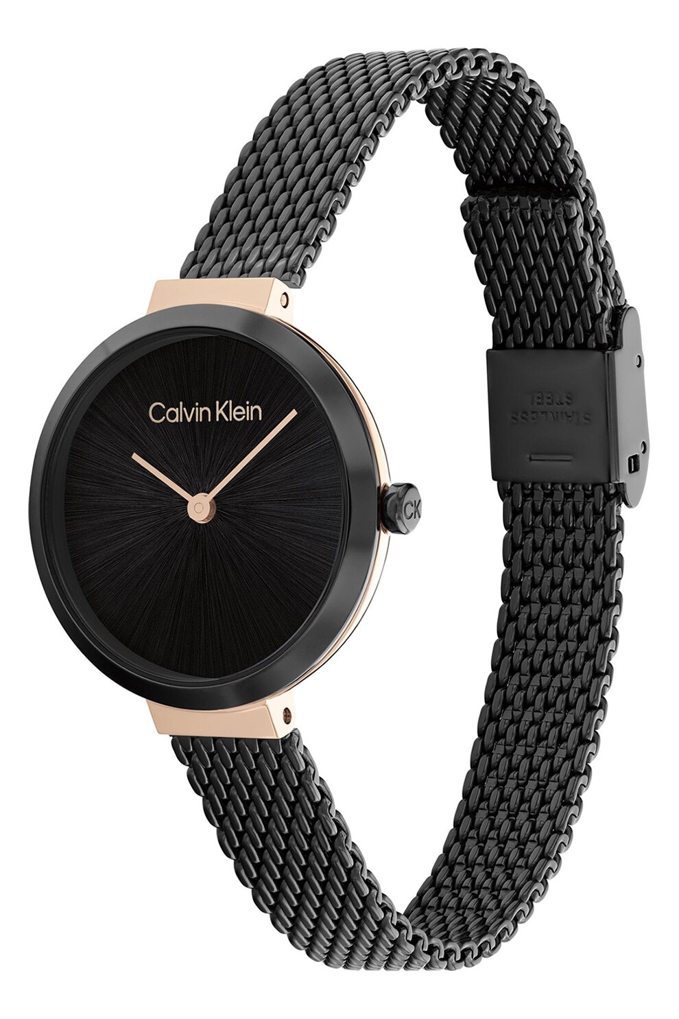 CALVIN KLEIN, Кварцов часовник с мрежеста верижка, Черен - eMAG.bg