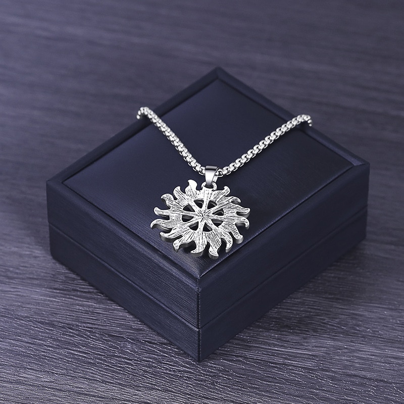 Colier pentru barbati, Soare, Otel titan, Argintiu - eMAG.ro