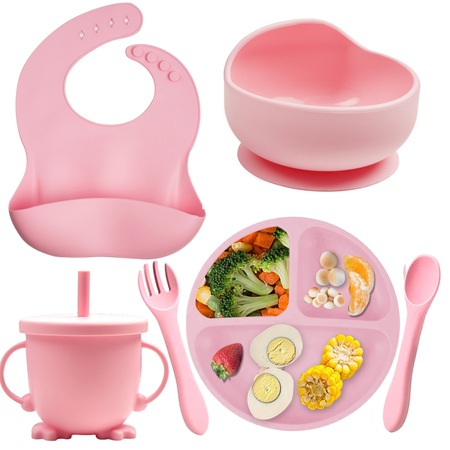 Set 6 piese hranire bebelusi si copii, DEWIFIER®, set de diversificare din silicon fara BPA ...