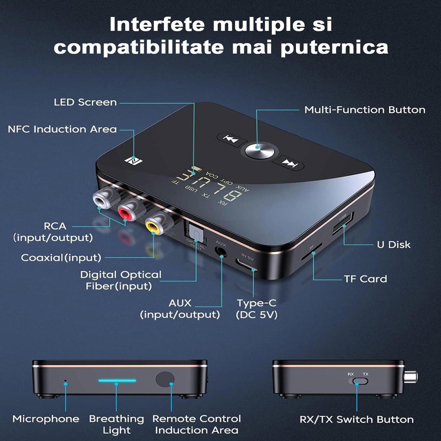 Transmitator audio, Bluetooth, 3in1, Cu telecomanda, Negru - eMAG.ro