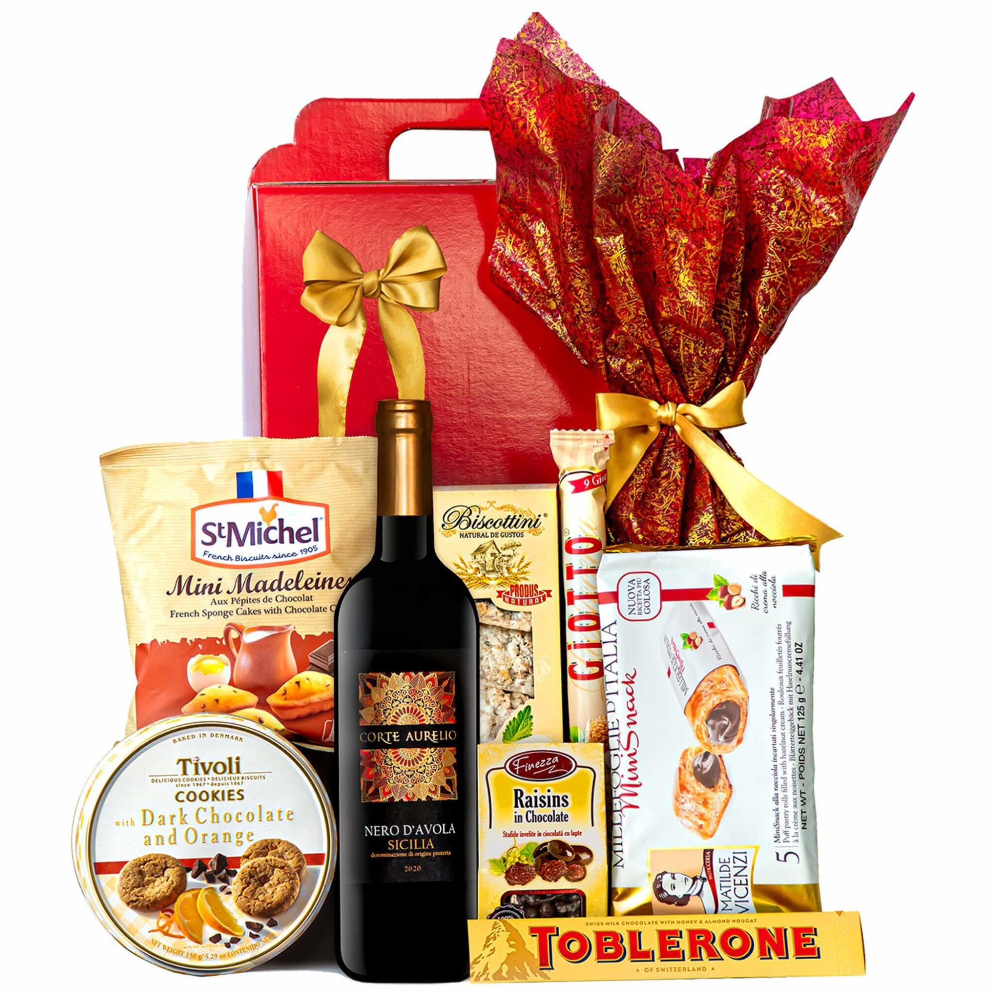 Cutie Cadou All About Gifts cu Vin Rosu, Fursecuri, Biscuiti Biscottini ...
