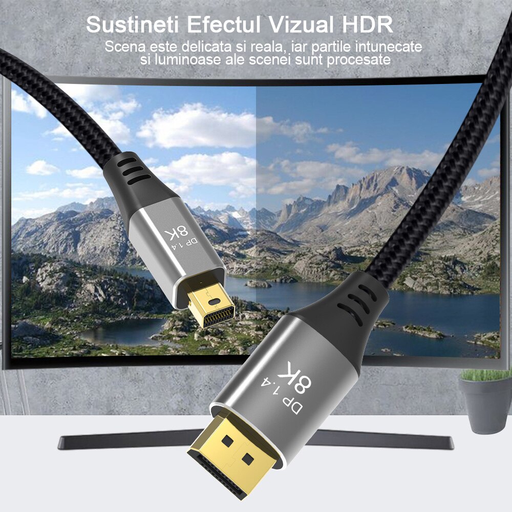 Cablu adaptor, DisplayPort/Mini DisplayPort, 8K, Negru/Gri - eMAG.ro