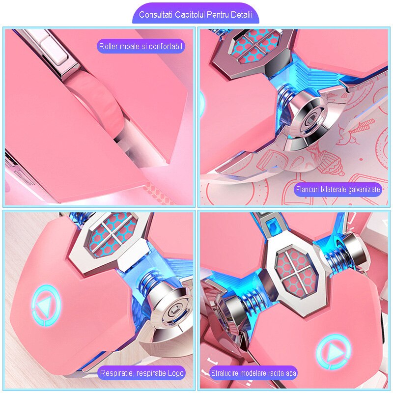 Mouse gaming, RGB, 800-3200Dpi, USB, Roz - eMAG.ro