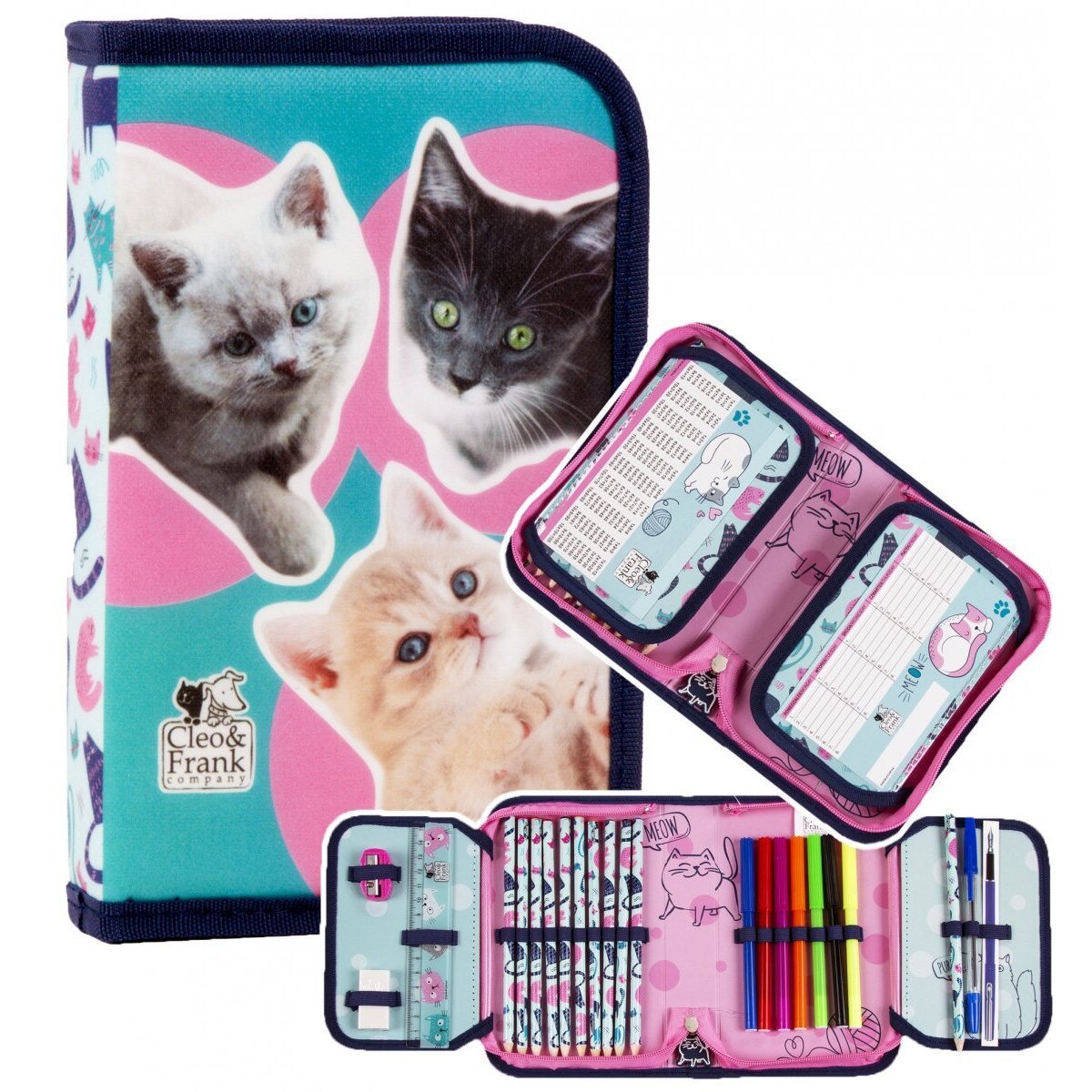 Penar echipat Derform Cleo&Frank, Model cu pisici, Roz cu albastru, 20 ...