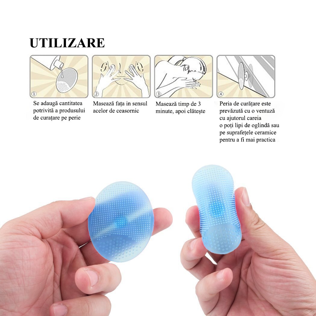 Perie faciala mini tip discheta din silicon pentru curatarea fetei si ...
