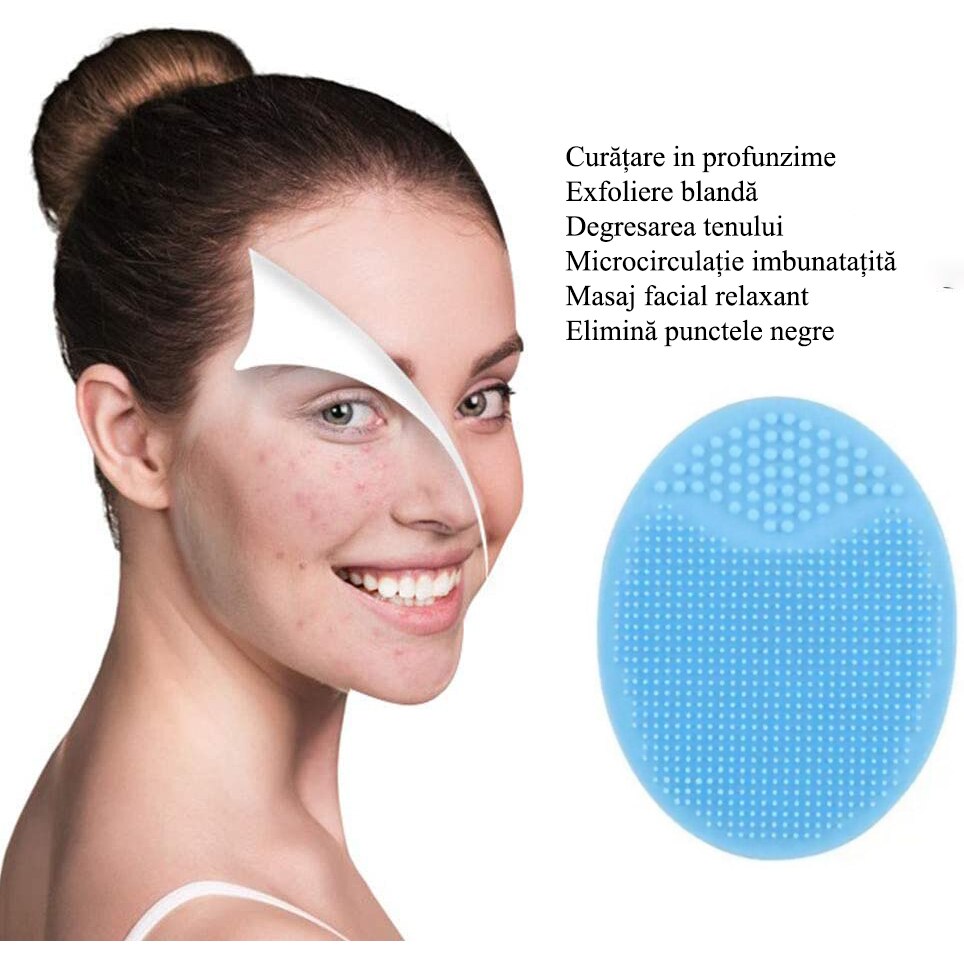 Perie faciala mini tip discheta din silicon pentru curatarea fetei si ...