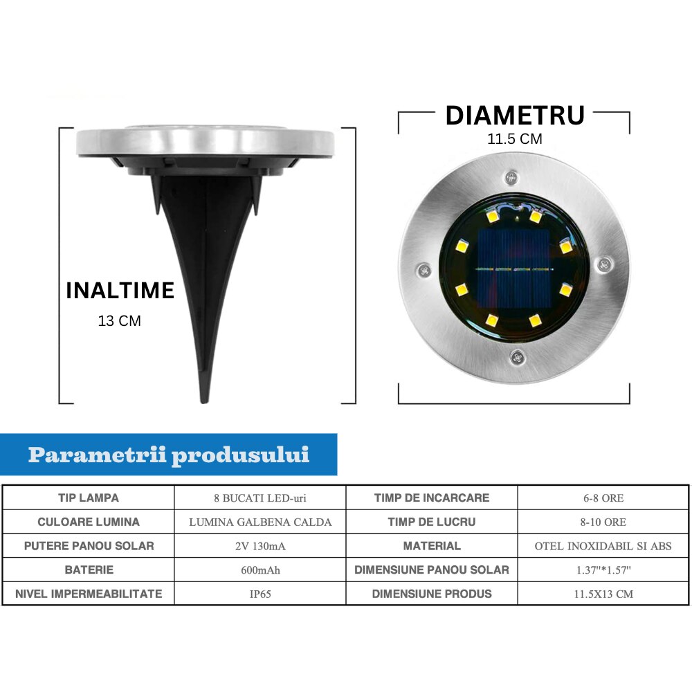 Pachet 4 Lampi Solare pentru Gradina, Tip Spot, Baterie 600mAh, 8 LED ...
