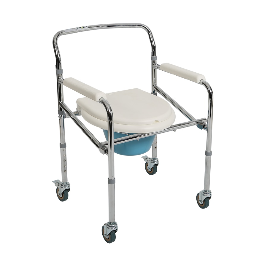 Scaun cu toaleta pentru camera cu roti, pliabil, reglabil, alb - eMAG.ro