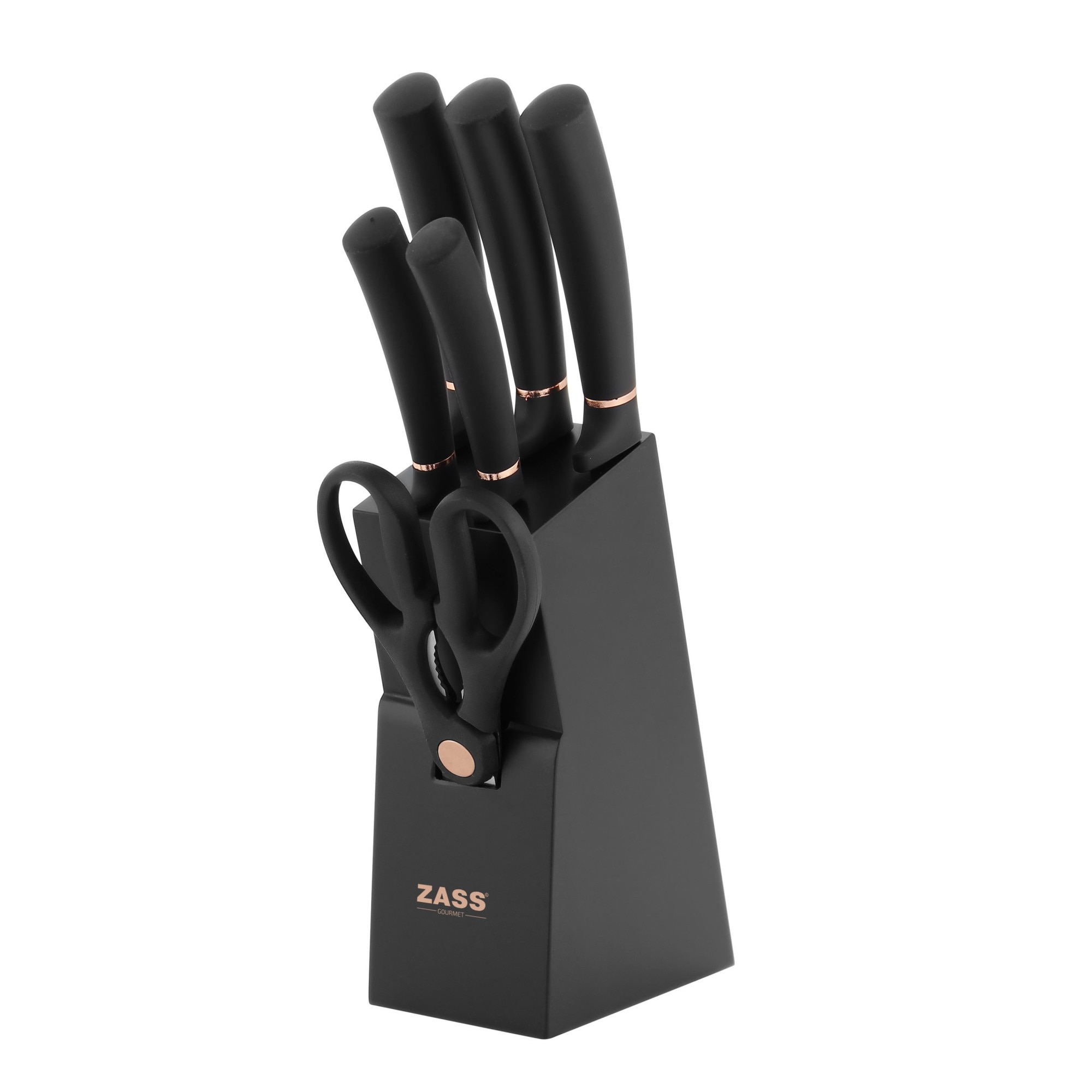 7 részes konyhakés készlet ollóval és fa tartóval Zass Gourmet ZG-KS 03 ...