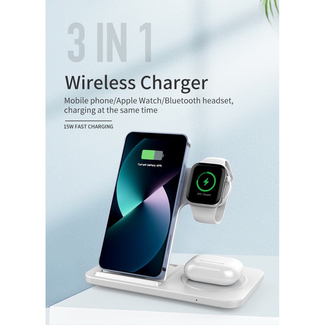 Incarcator Wireless Pliabil OIMG® 3in1, 15W Fast Charge, Compatibil cu ...