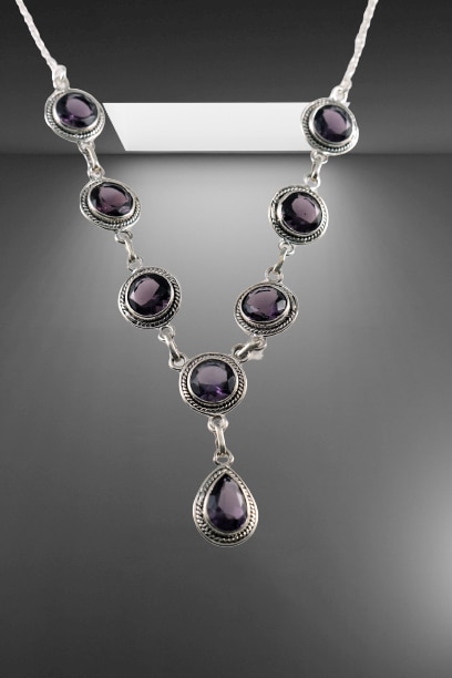 Colier din argint 925 TSR, cu pietre semipretioase, ametist model ...