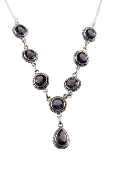 Colier din argint 925 TSR, cu pietre semipretioase, ametist model ...