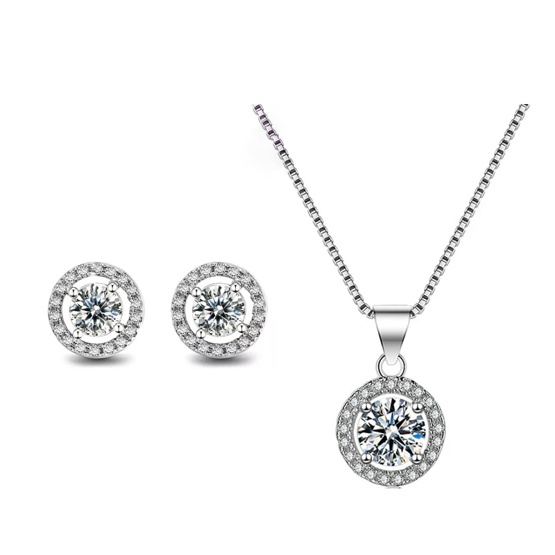 Set din argint 925 cu cercei si colier cu pietre zirconiu mari - eMAG.ro