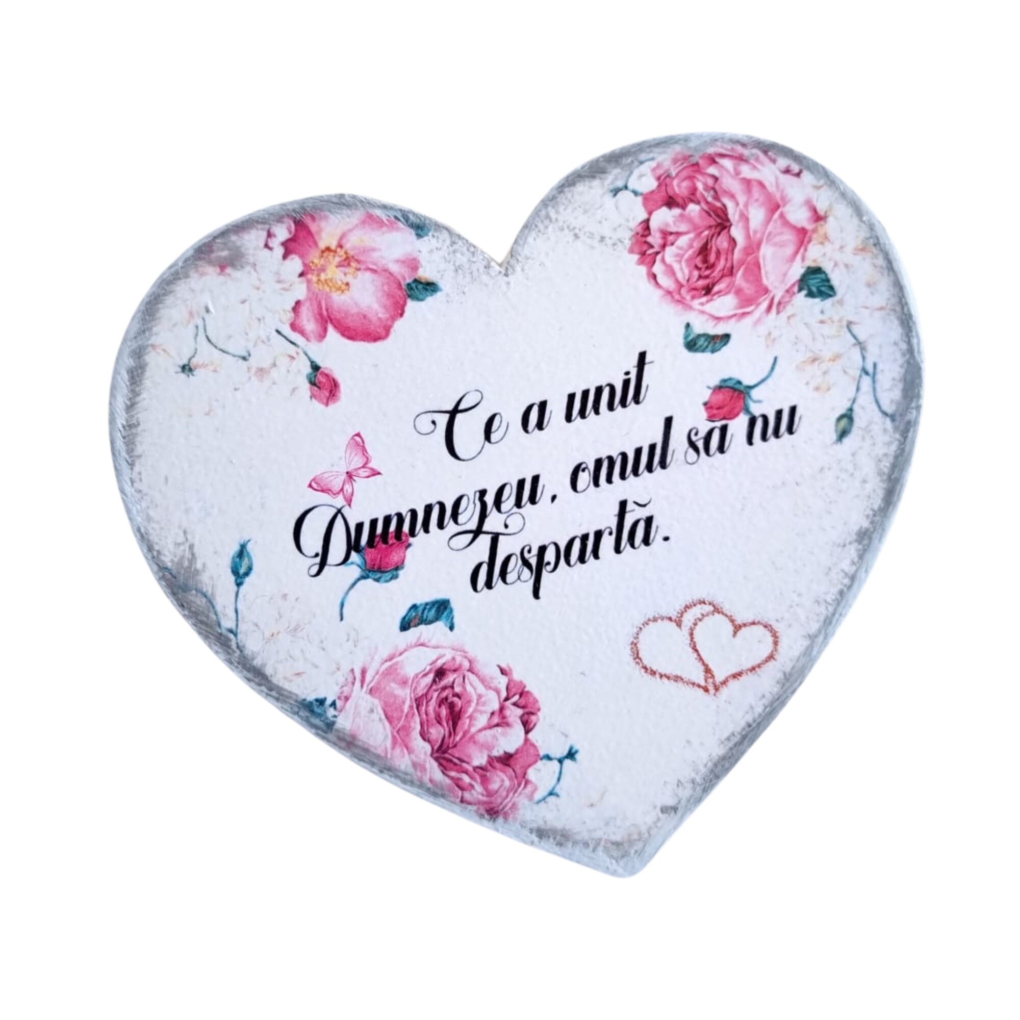 Cutie pentru verighete, forma inima din lemn, personalizata, alb cu ...