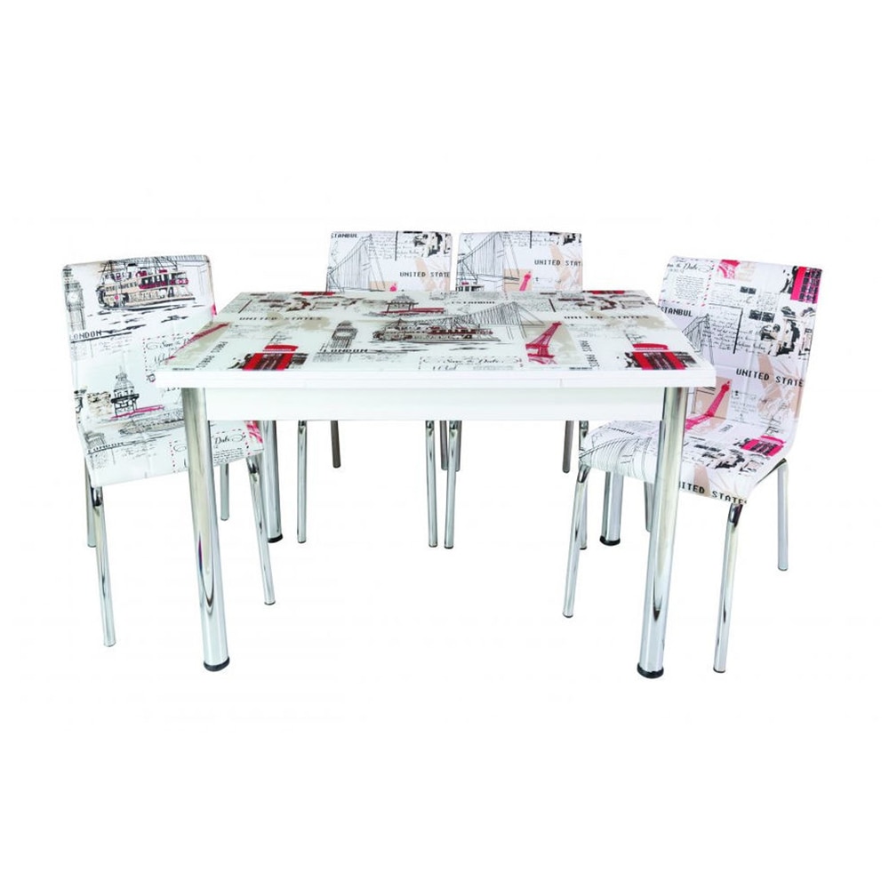 Set masa extensibila din MDF acoperit cu sticla Parlayan City Break ...