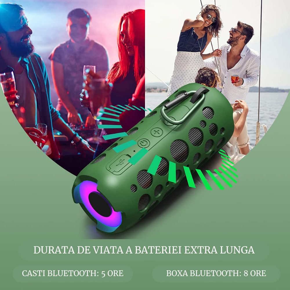 Boxa portabila wireless ZEEVOS cu casti bluetooth incorporate, stereo ...