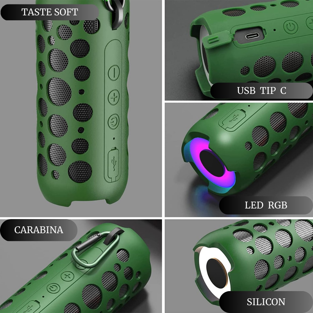 Boxa portabila wireless ZEEVOS cu casti bluetooth incorporate, stereo ...