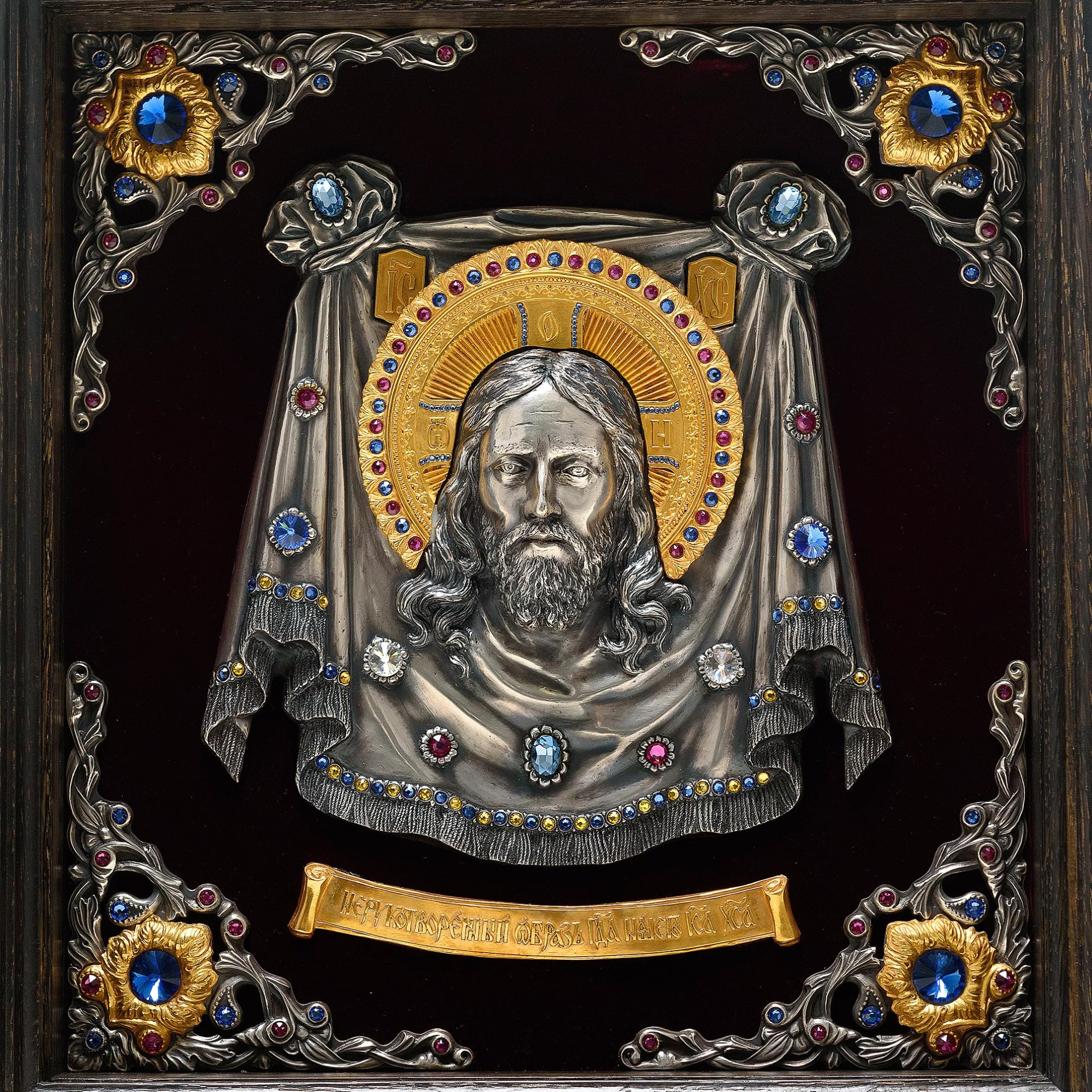 Icoana Sfanta Mahrama a Domnului, 38сm х 41сm, placata cu argint si aur ...